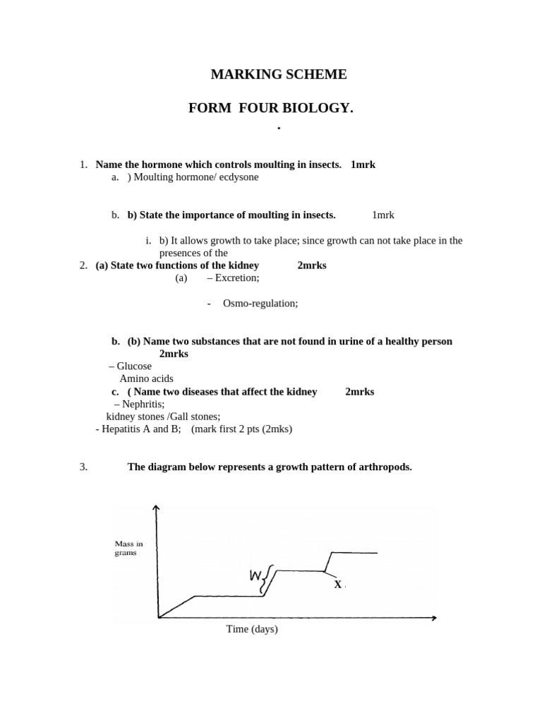 2021 Biology Form 4 Mid Term Exams Marking Scheme | PDF | Meiosis ...
