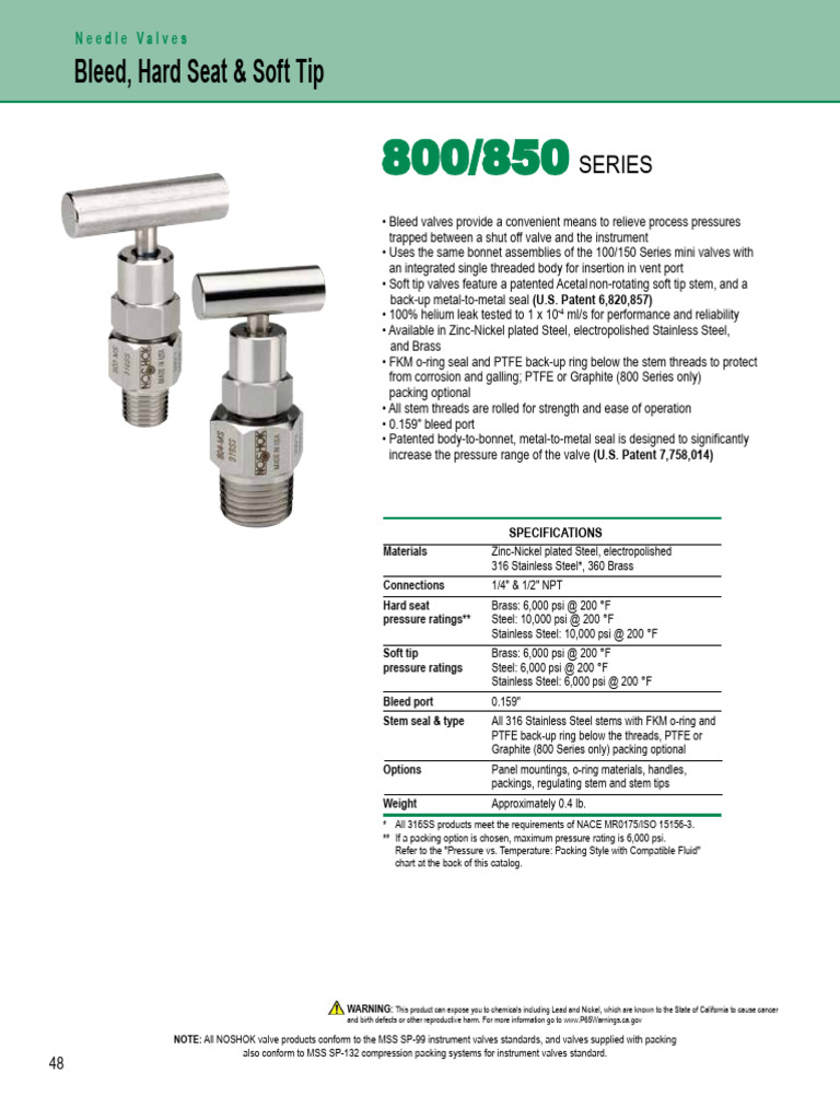 800 Series Bleed Hard Seat Soft Tip | PDF | Valve | Mechanical Engineering