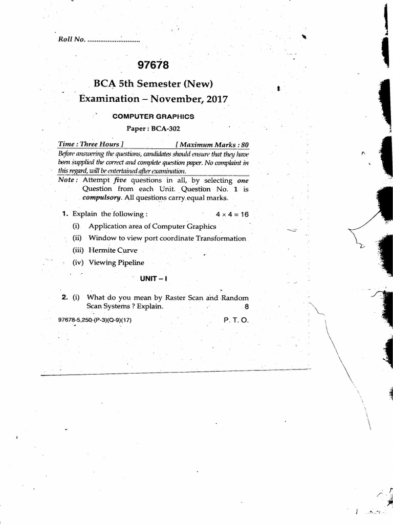 Bca 5 Sem Computer Graphics 97678 Dec 2017 | PDF