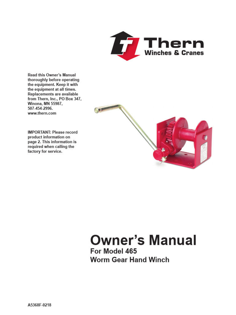 Thern Model 465 Worm Gear Hand Winch | PDF | Rope | Wire