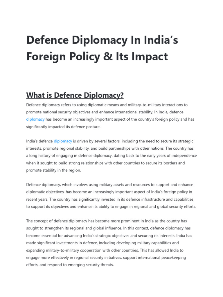 Defence Diplomacy in India's Foreign Policy & Its Impact | PDF ...