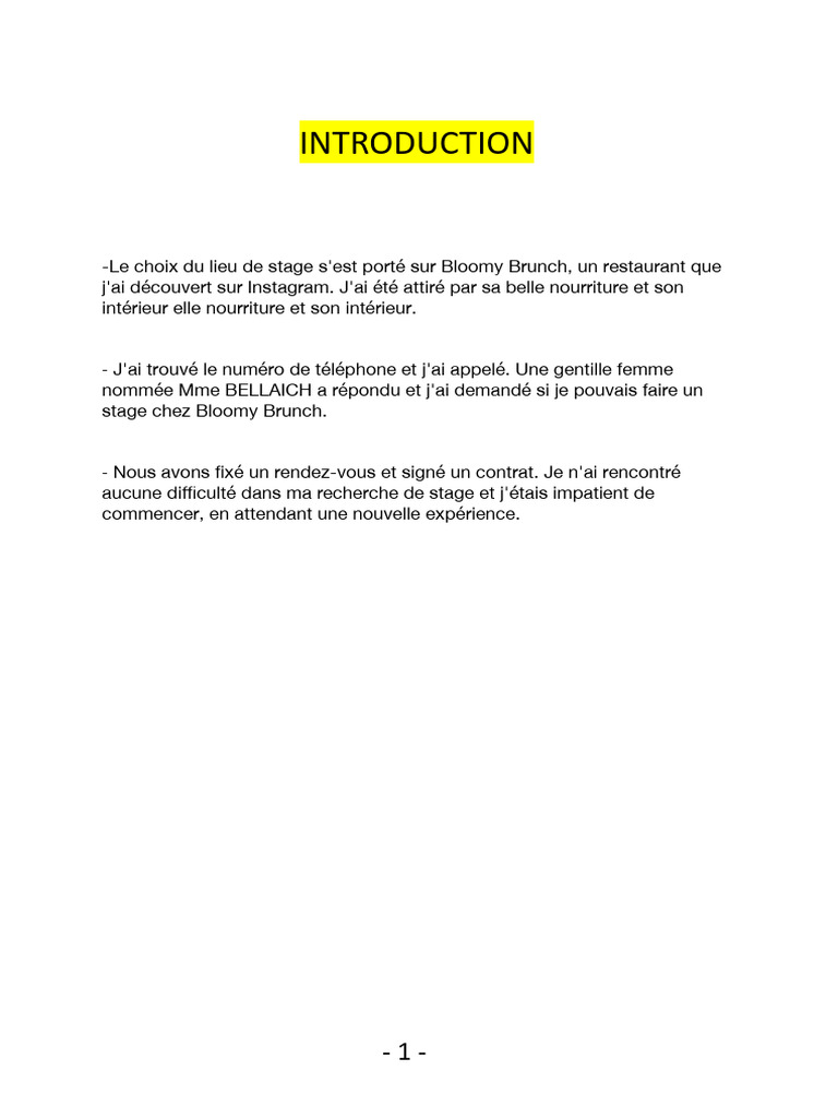 Stage enrichissant au Bloomy Brunch | PDF | Cuisine | Restaurants