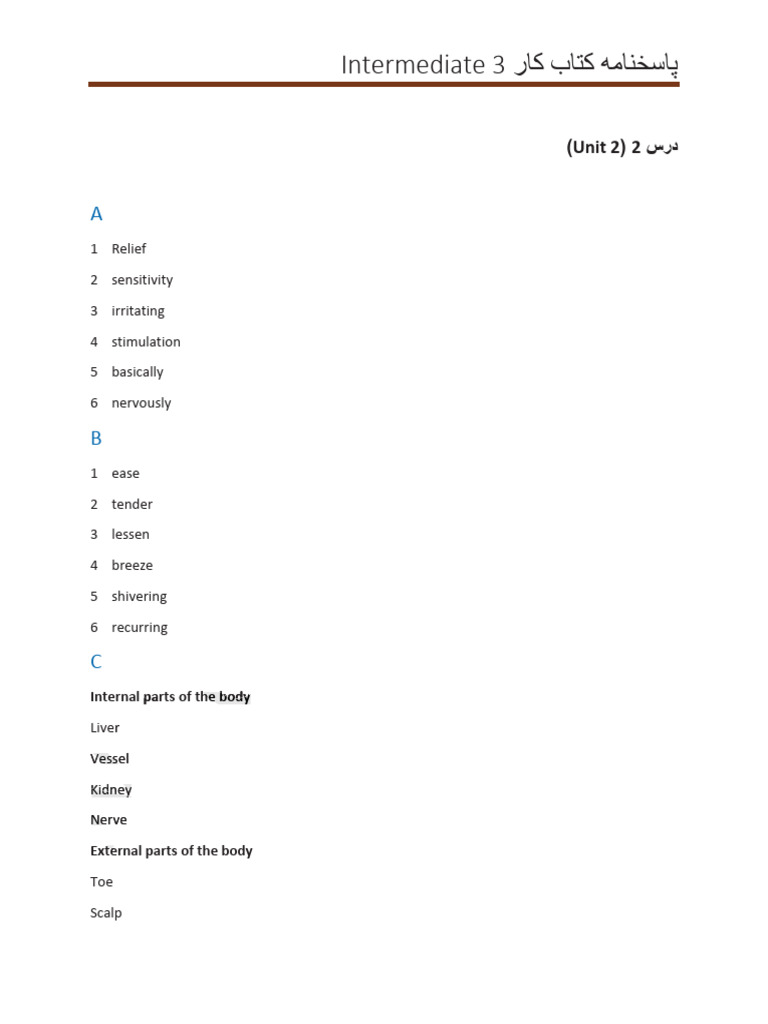 Intermediate 3 Workbook Answer Key Unit Three | PDF