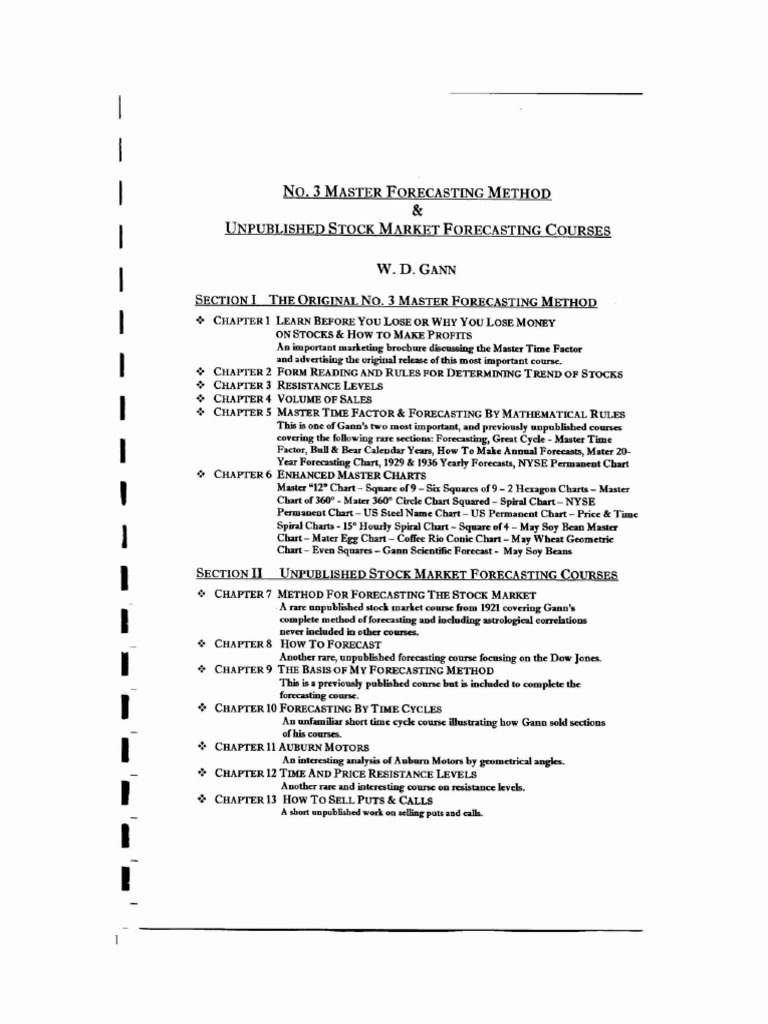 W D Gann Master Forecasting Method and Unpublished Stock Market | PDF