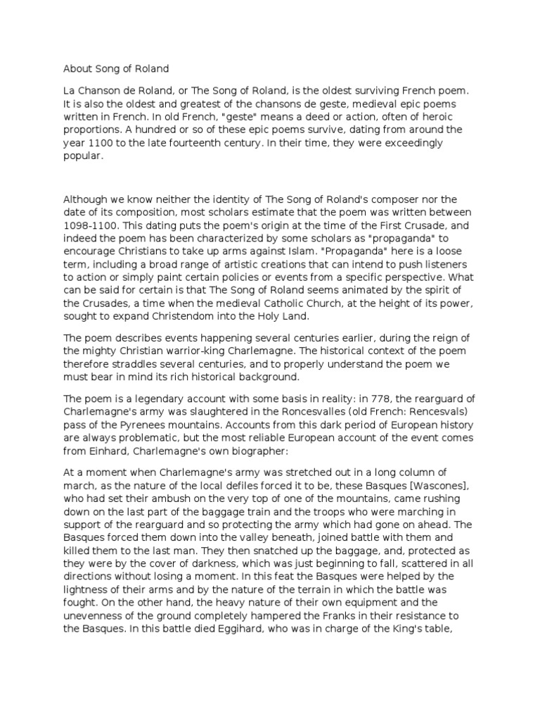 About Song of Roland | PDF | Charlemagne | Poetry