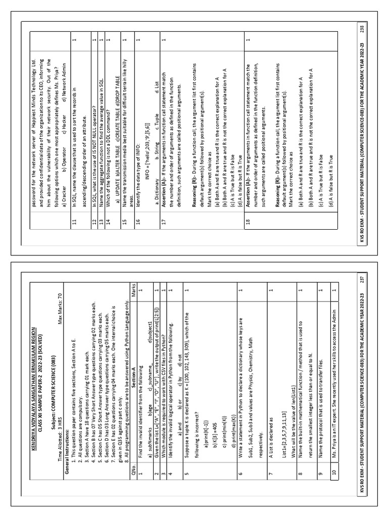 12 CS Ernakulam-Sample Question Papers-22-23-1-Qp | PDF | Argument | Function (Mathematics)