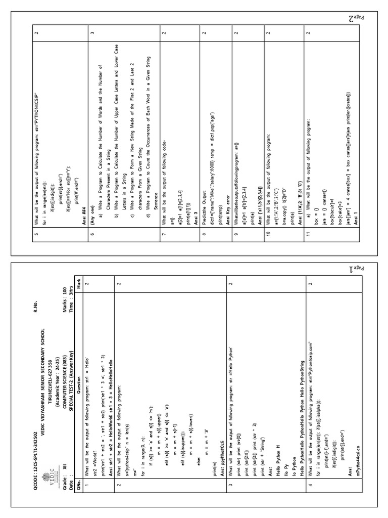 Computer Science XII Special Test 2 Key | PDF | String (Computer ...