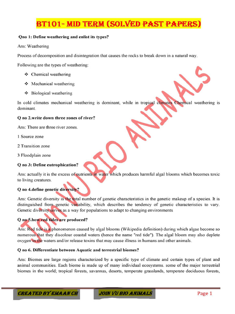 BT101 Mid Solved | PDF