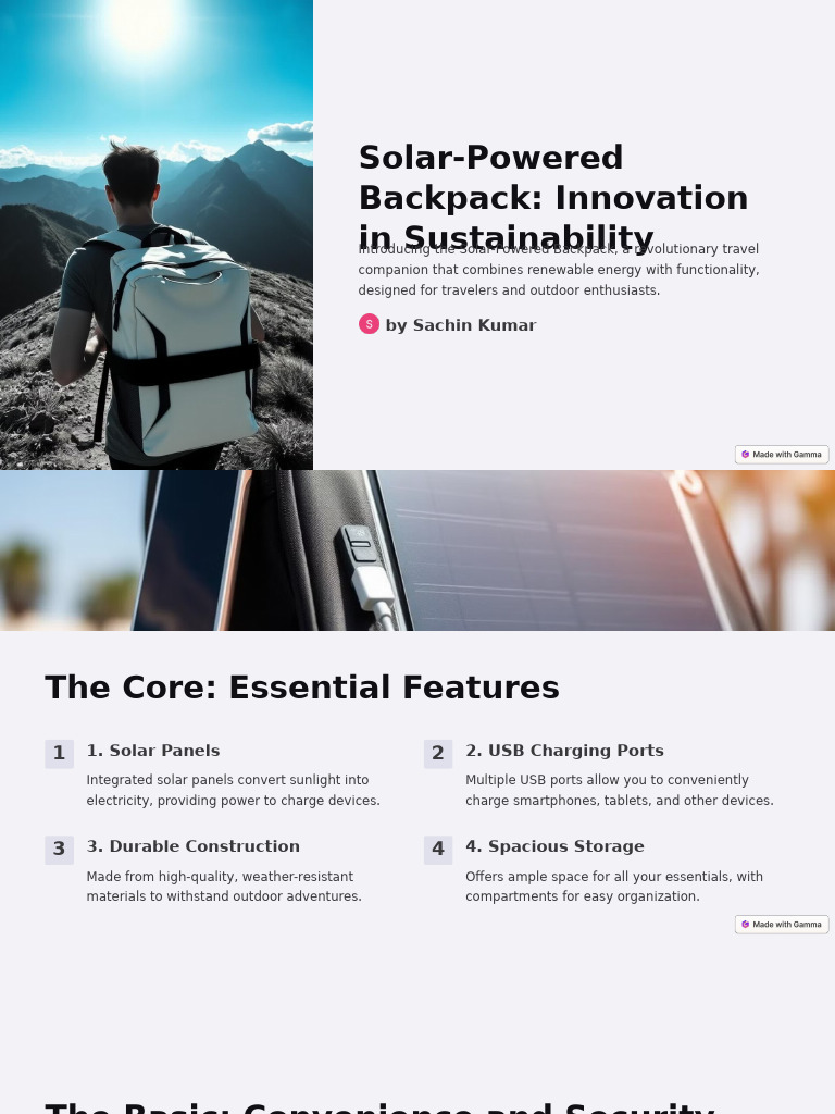 Solar Powered Backpack Innovation in Sustainability | PDF | Solar Power ...