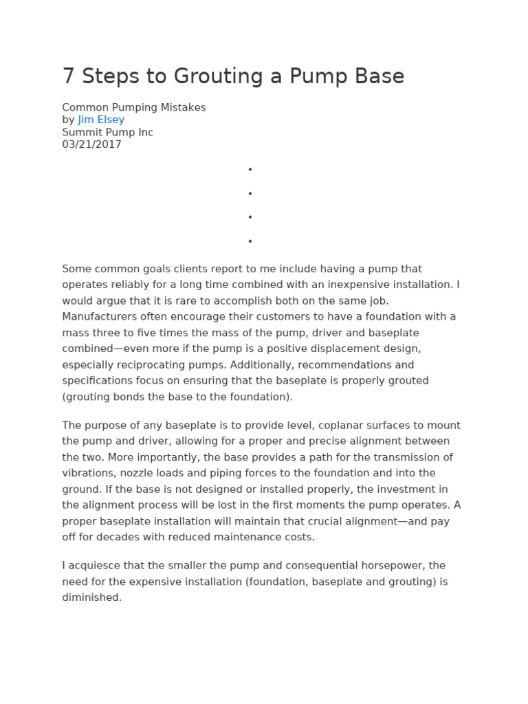 7 Steps To Grouting A Pump Base | PDF | Concrete | Pump