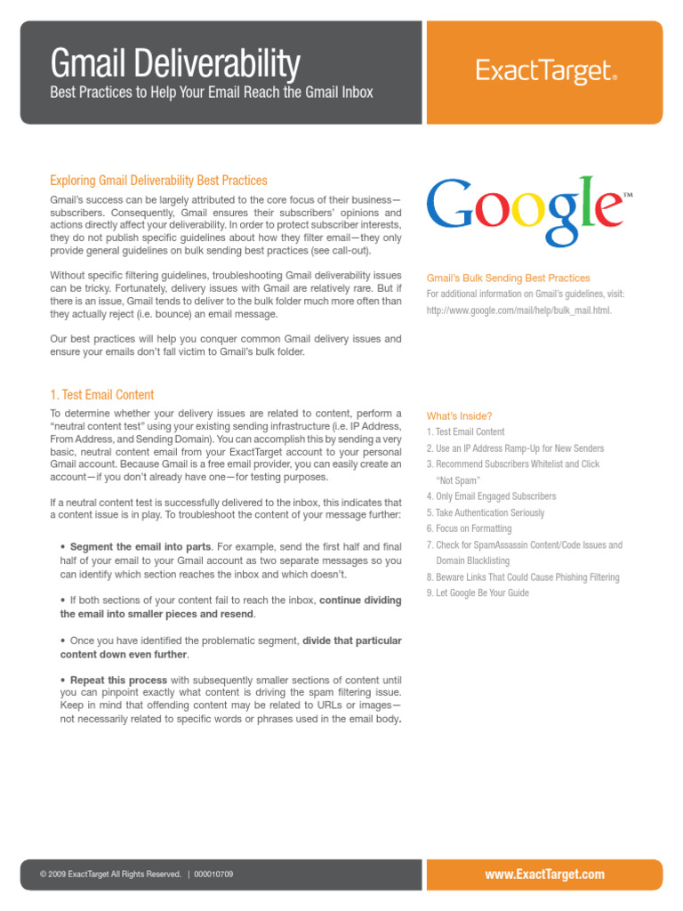 Gmail Deliverability Guidance | PDF | Gmail | Email Spam