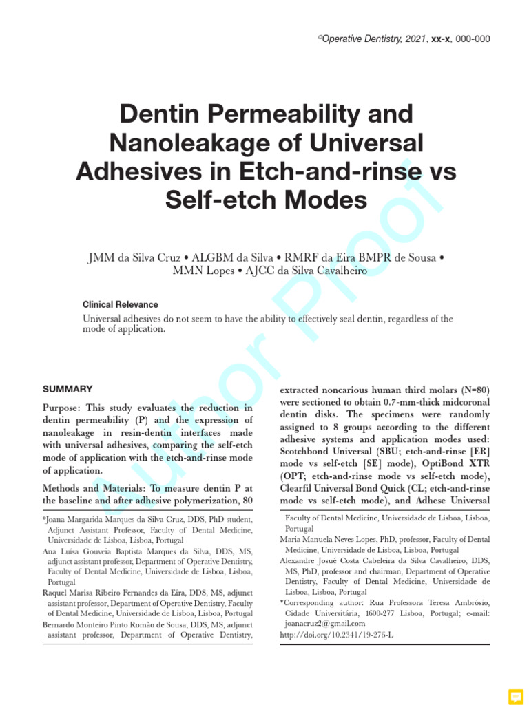 Cruz Oper Dent 2021 | PDF | Dentin | Materials