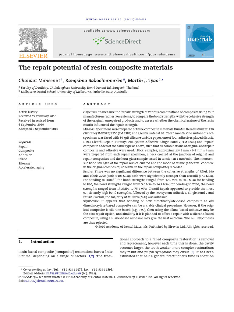 The Repair Potential of Resin Composite Materials | PDF | Adhesive | Composite Material