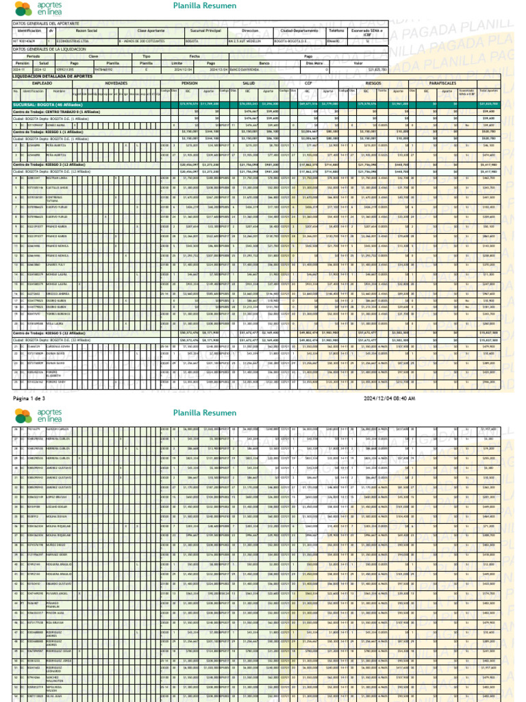 Planilla General Nov-Dic | PDF | Finanzas personales | Compensación laboral