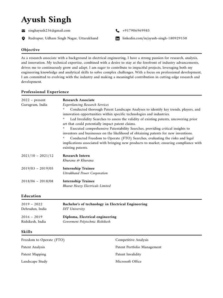 Ayush Singh CV | PDF | Patent | Patent Infringement