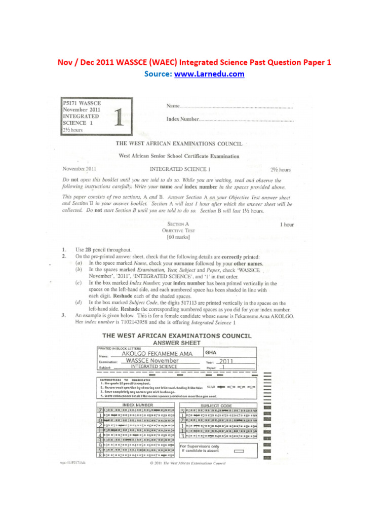 Nov Dec 2011 WASSCE WAEC Integrated Science Past Question Paper 1 | PDF