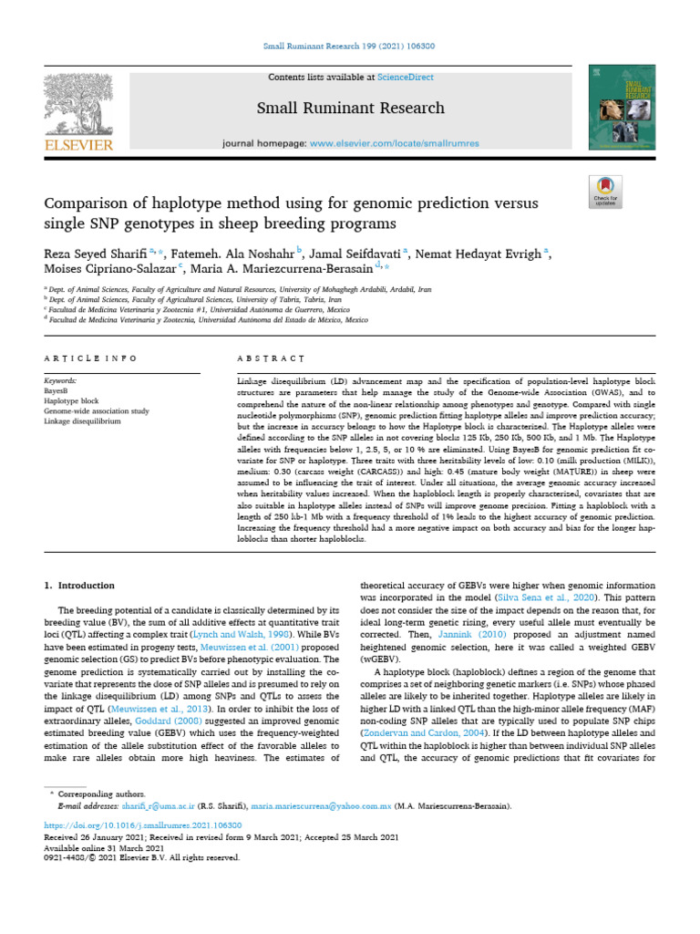 Haplotype vs SNP Genomic Prediction in Sheep | PDF | Single Nucleotide ...