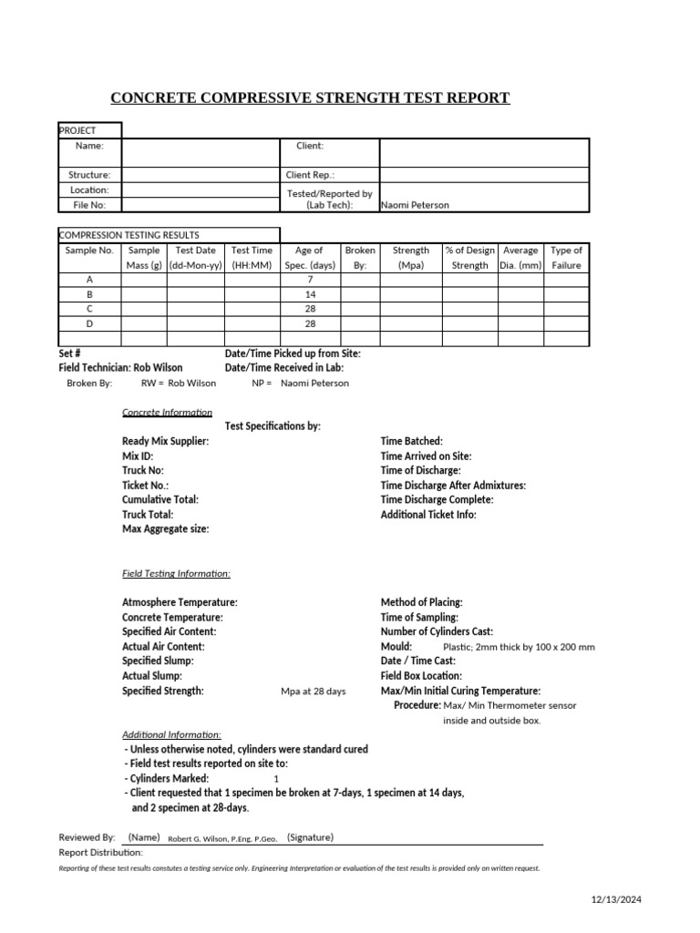 Compressive Strength Report - Template - 2023 | PDF | Concrete ...