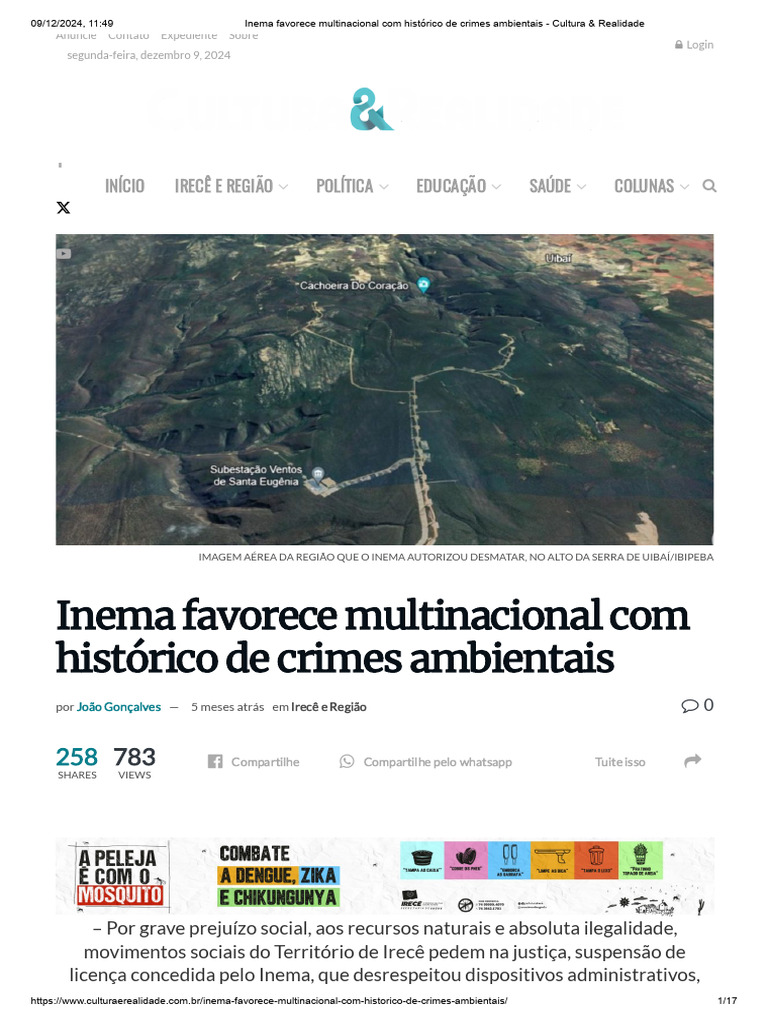 Inema favorece multinacional com histórico de crimes ambientais ...