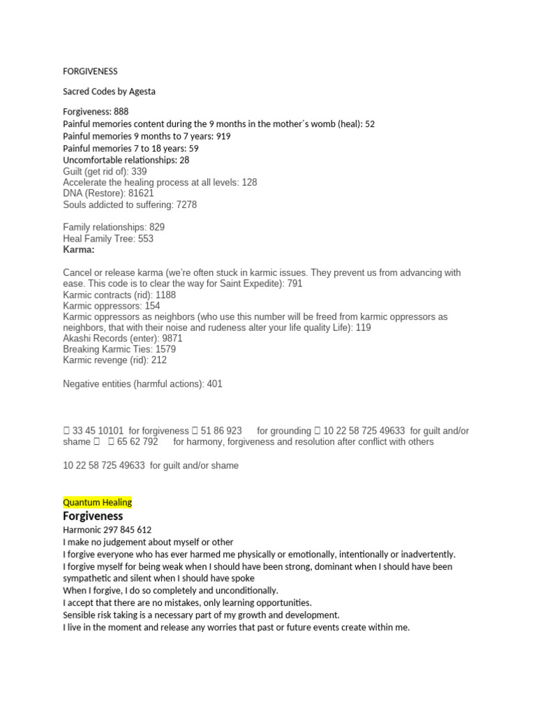 Forgiveness energy codes | PDF | Forgiveness | Karma