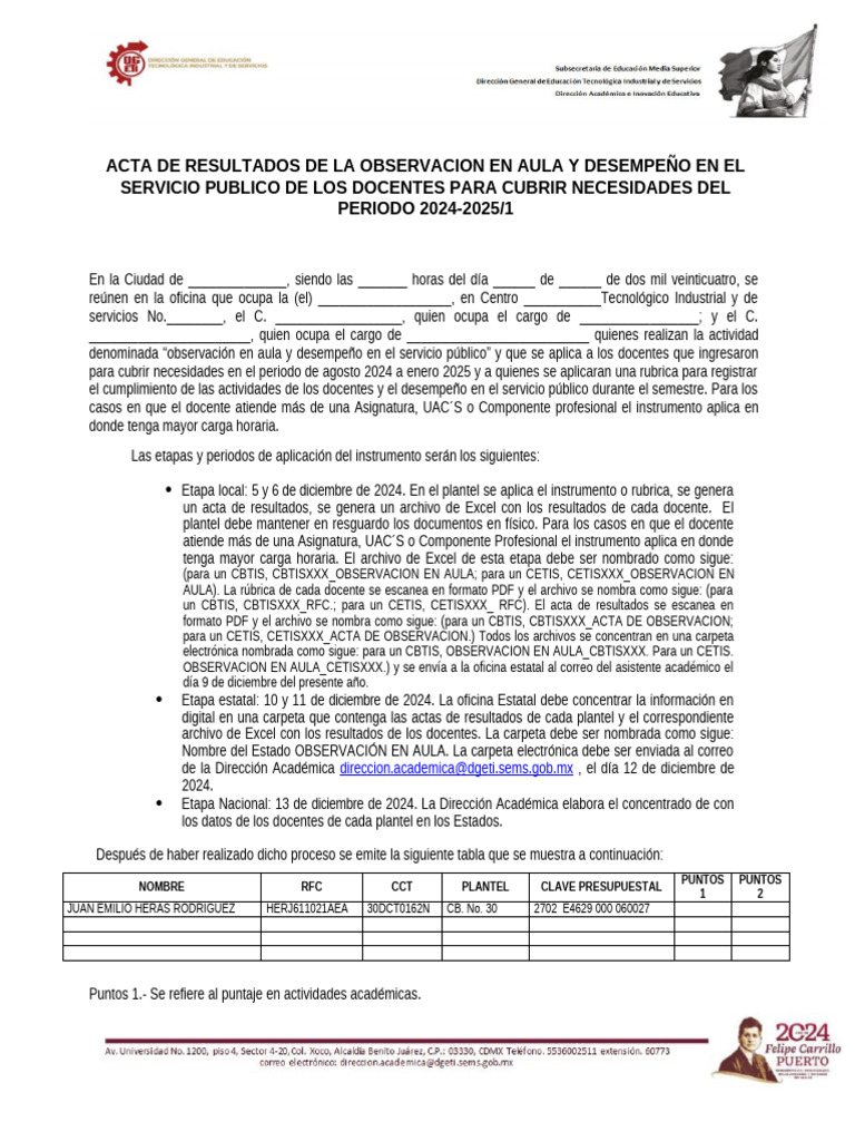 Acta de Resultados de La Observacion en Aula y Desempeño | PDF | Informática