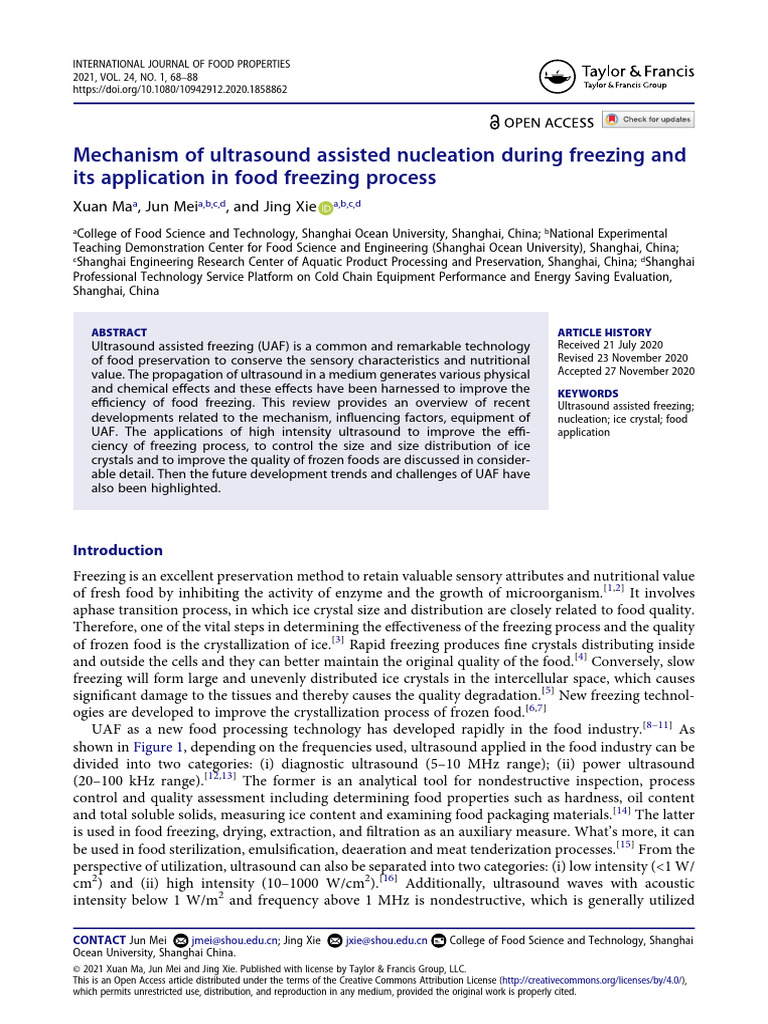 Mechanism of ultrasound assisted nucleation during freezing and its application in food freezing ...