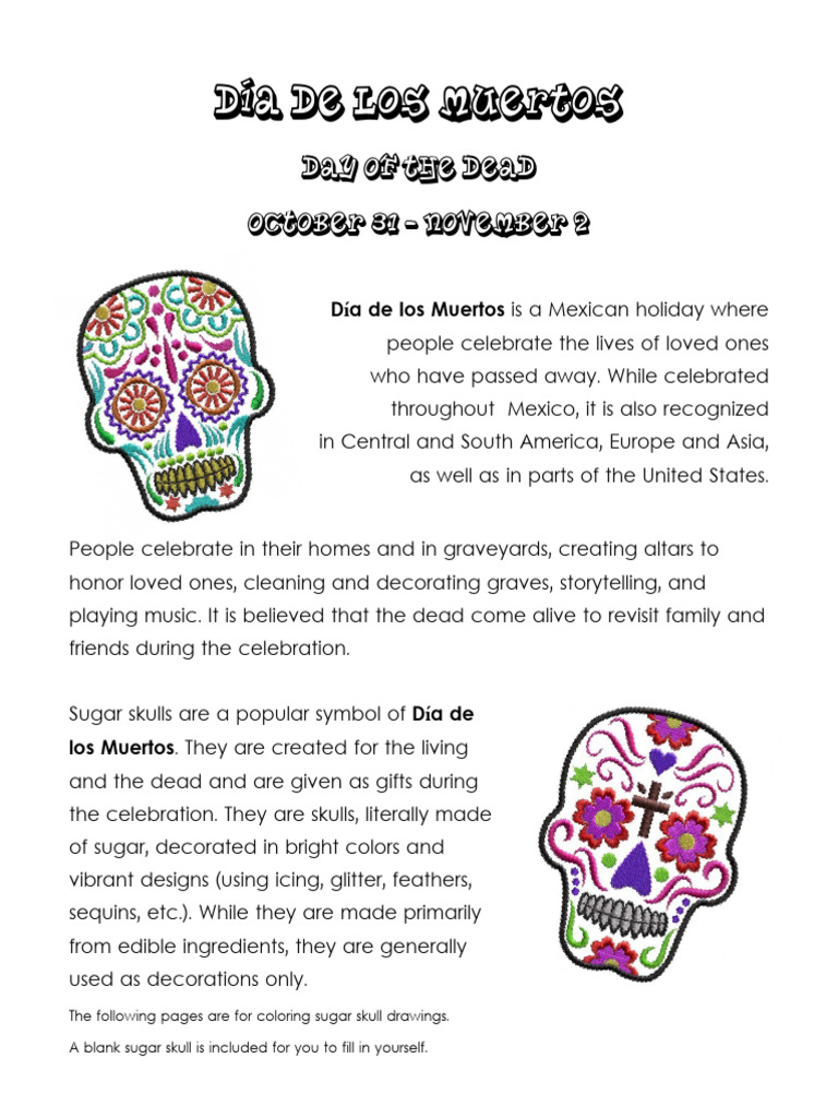 Día de los Muertos: Sugar Skull Coloring | PDF