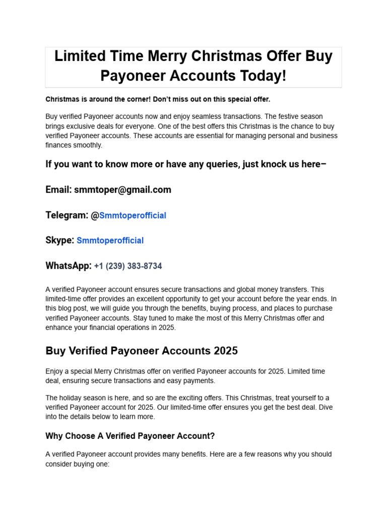 Limited Time Merry Christmas Offer Buy Payoneer Accounts Today | PDF ...
