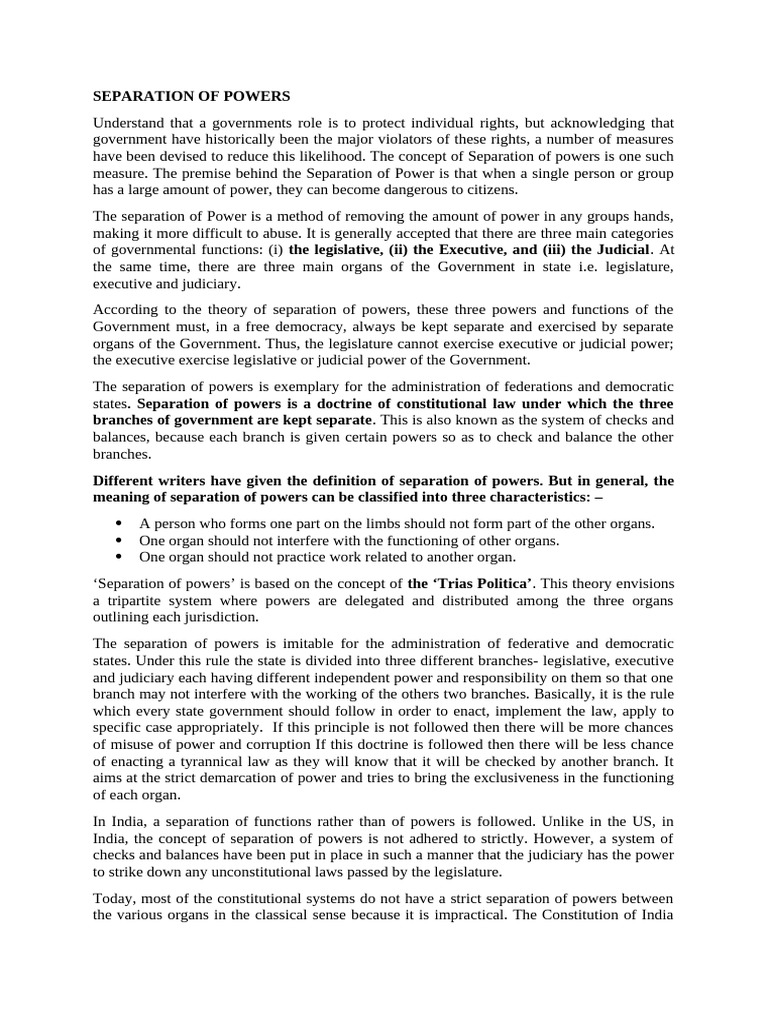 SEPARATION OF POWERS | PDF | Separation Of Powers | Judiciaries