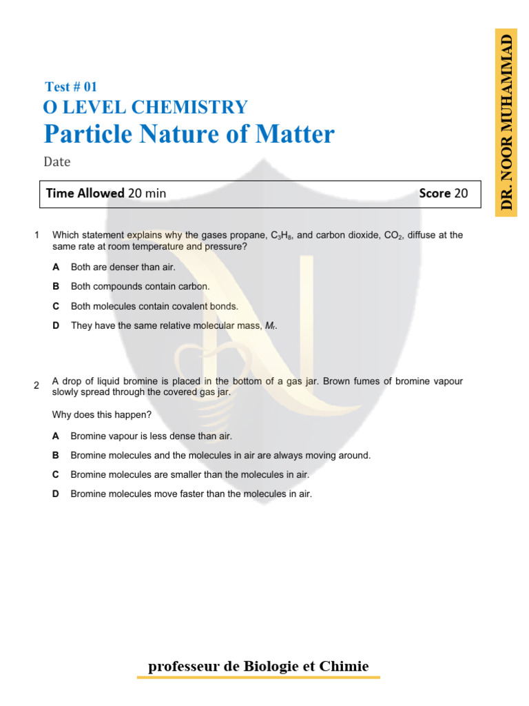 O Level Chemistry: Particle Nature Quiz | PDF | Gases | Ammonia