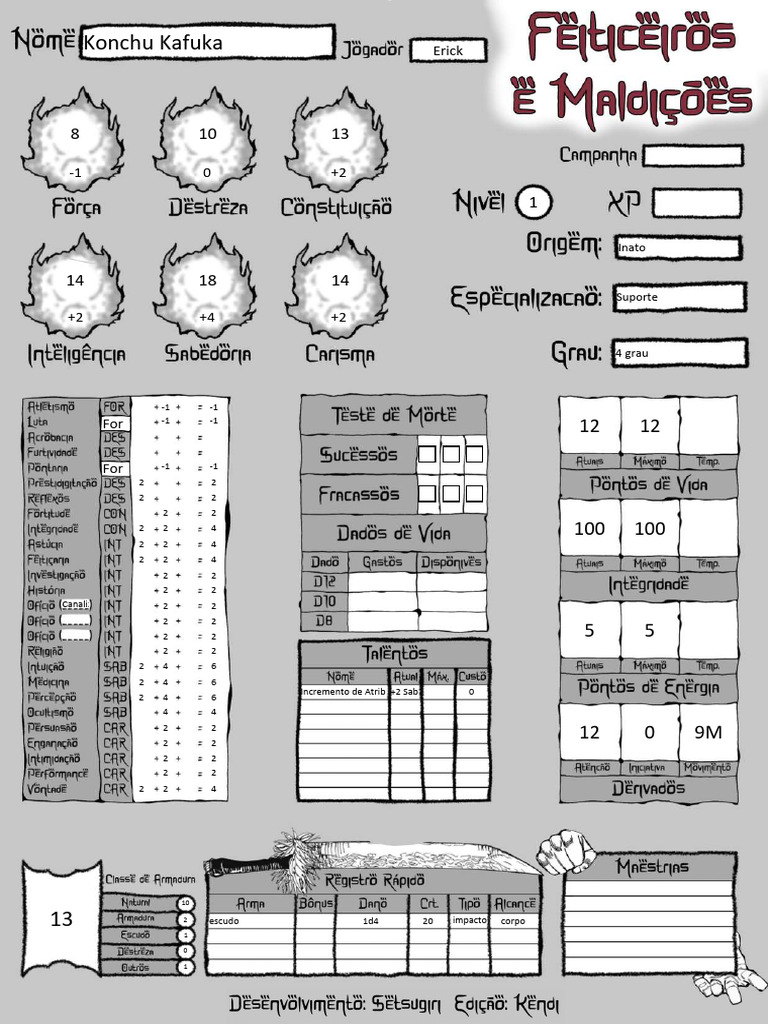 Branco Ficha de Jujutsu Kaisen RPG | PDF