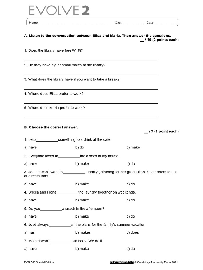 EVOLVE SE L2 UnitQuiz 2A | PDF