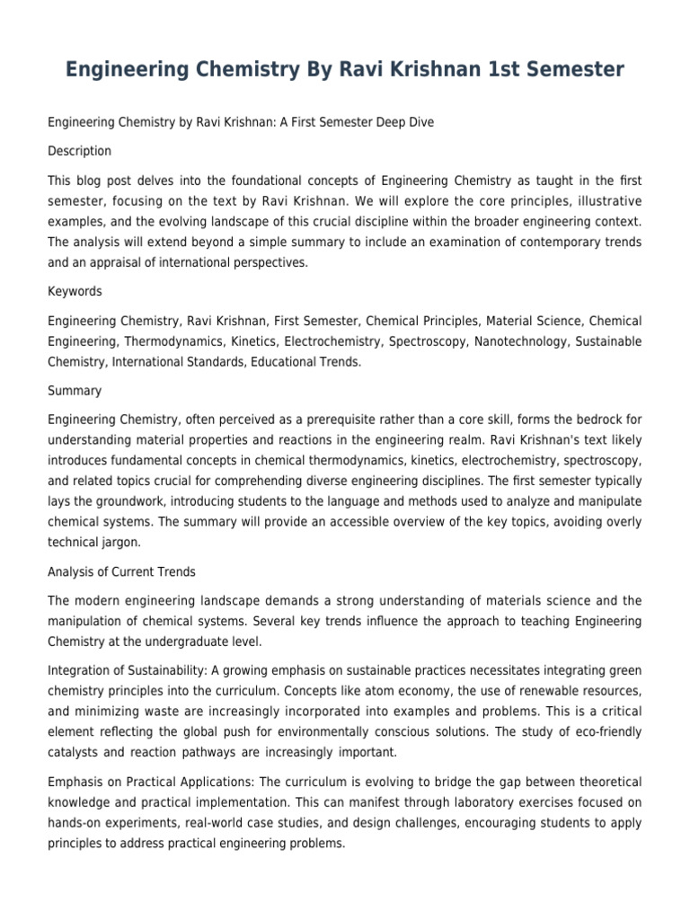 Engineering Chemistry by Ravi Krishnan 1st Semester | PDF | Chemical ...