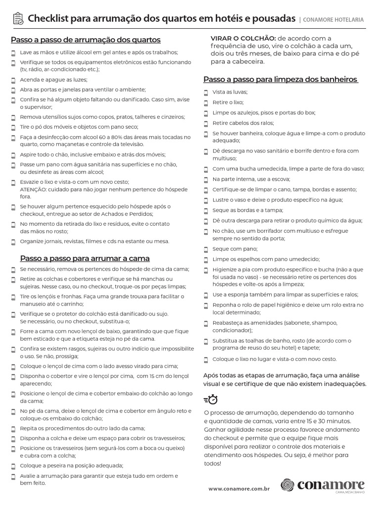 Checklist Arrumacao Dos Quartos | PDF | Cama