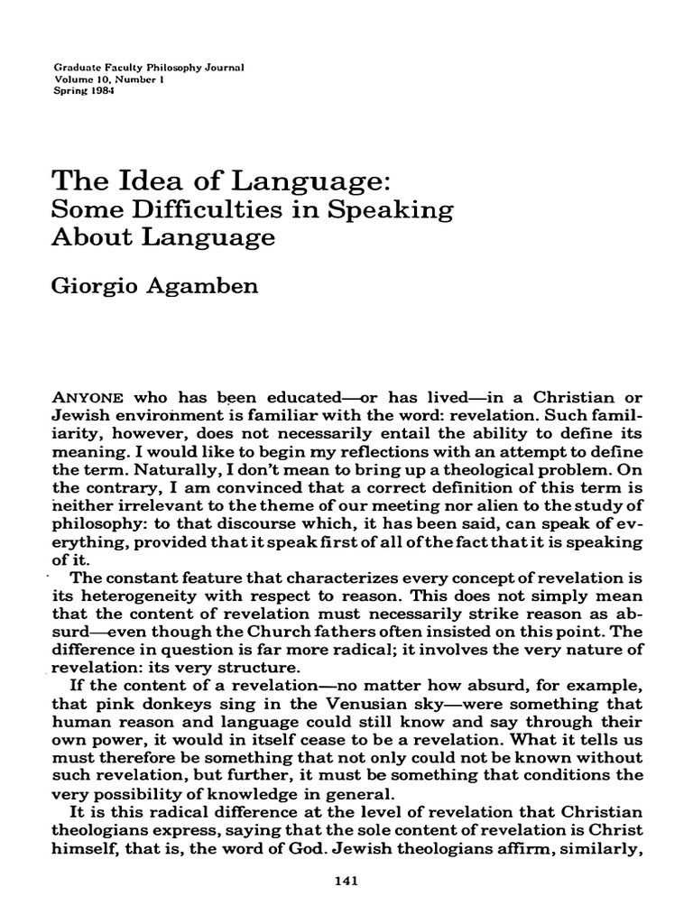 Agamben - The Idea of Language - Some Difficulties in Speaking about ...