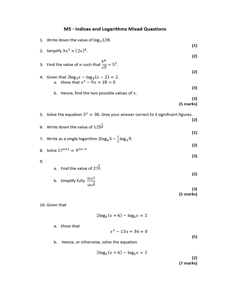 Indices_and_Logarithms_-_Mixed | PDF | Logarithm | Mathematics