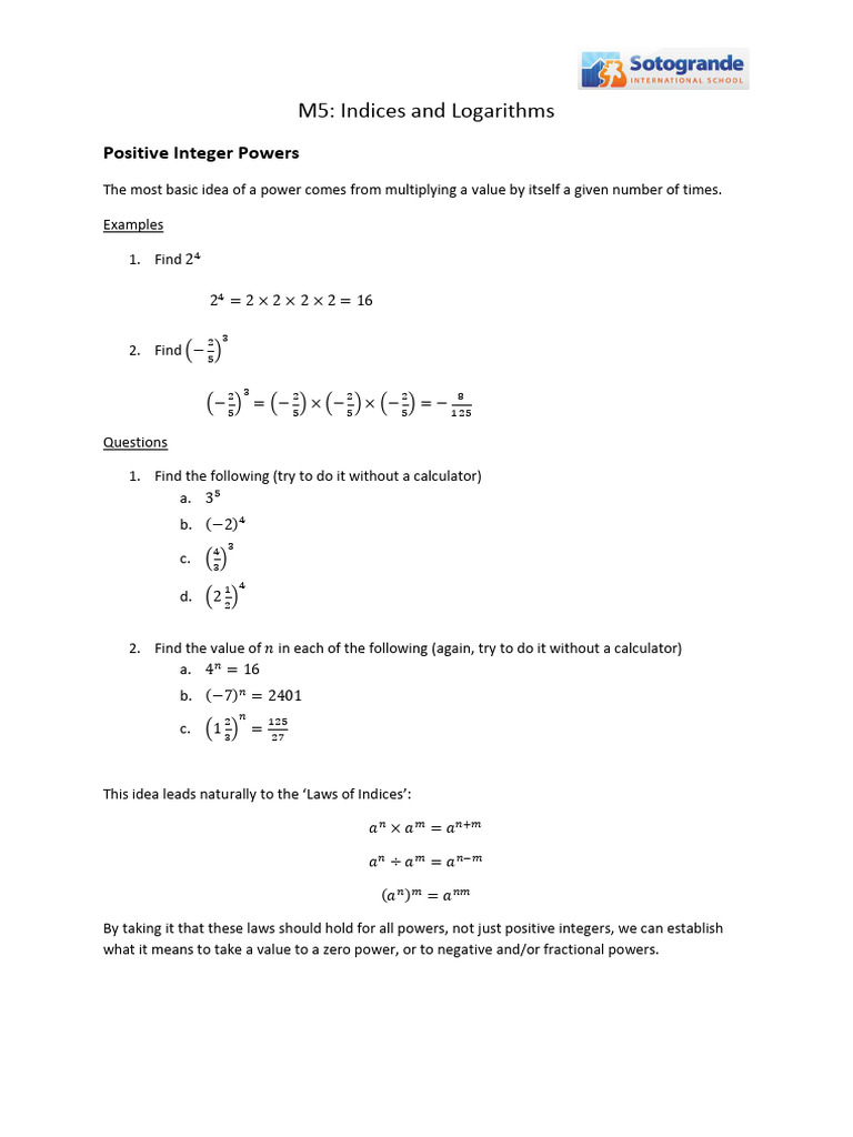 Indices_and_Logarithms_Booklet | PDF | Logarithm | Decimal
