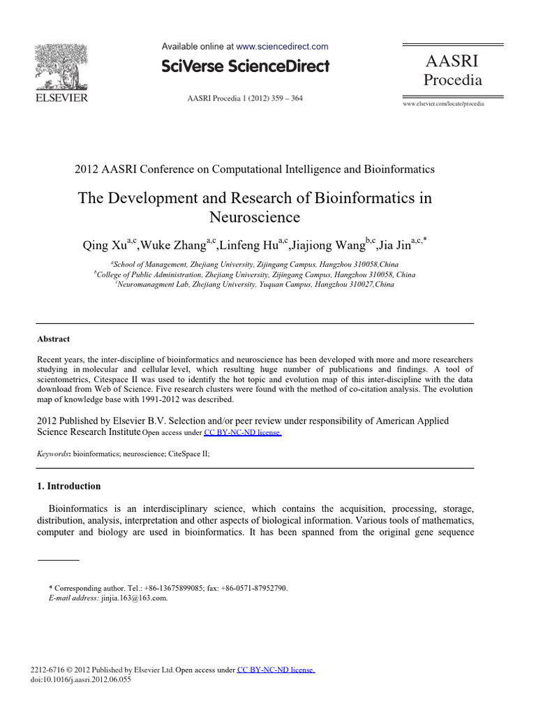The Development and Research of Bioinformatics in Neuroscience | PDF ...