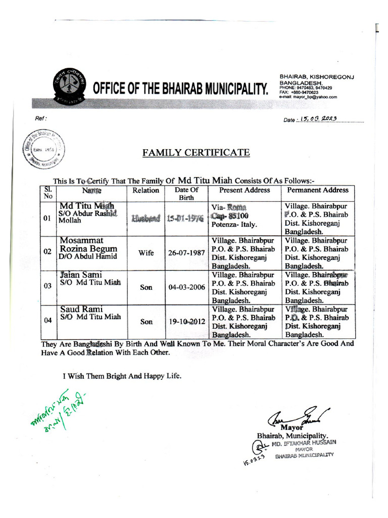 Family Certificate | PDF