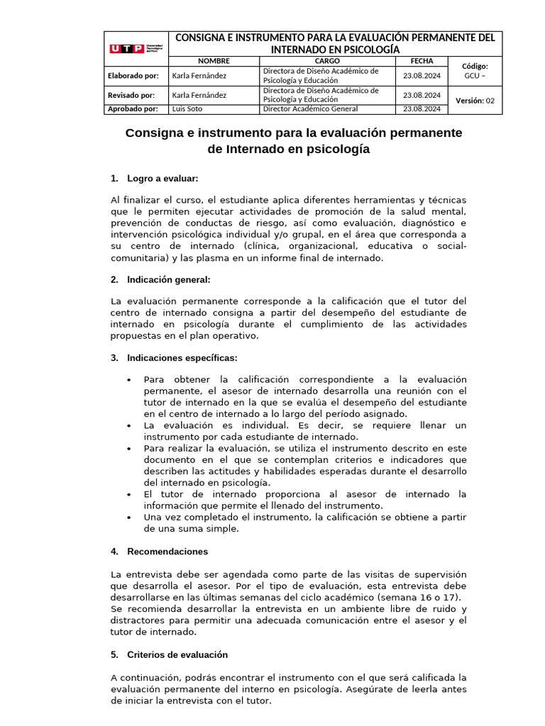 Formato de evaluaciòn de internado | PDF | Sicología | Evaluación