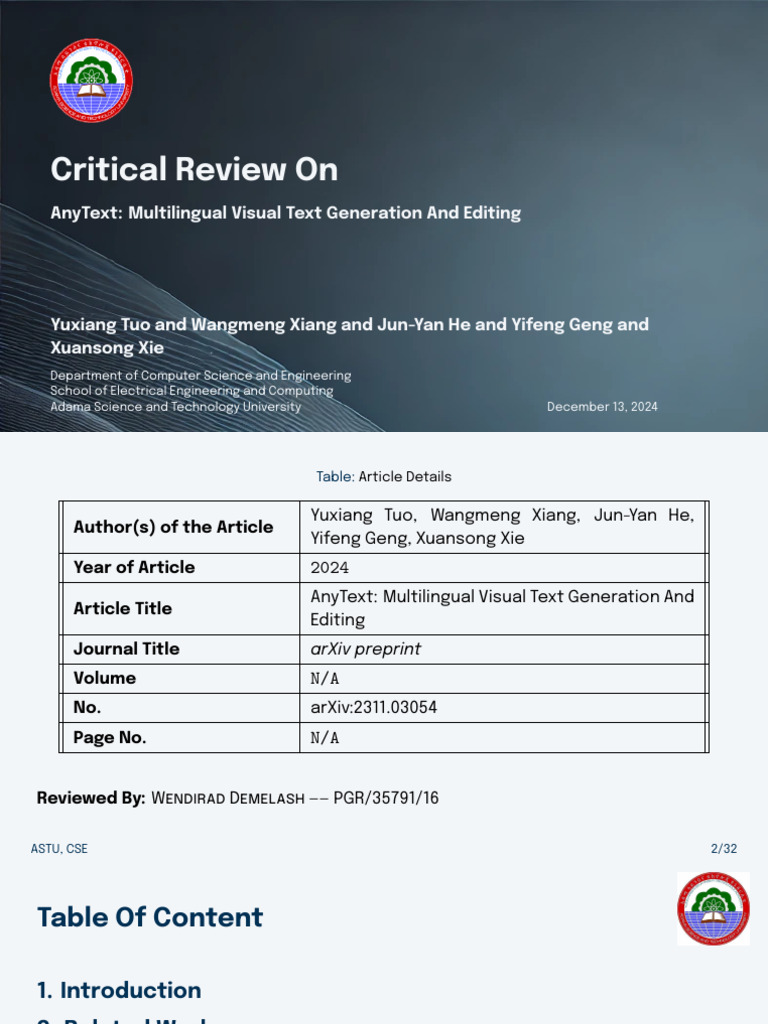 Review On AnyText Presentaion | PDF | Optical Character Recognition | Artificial Intelligence