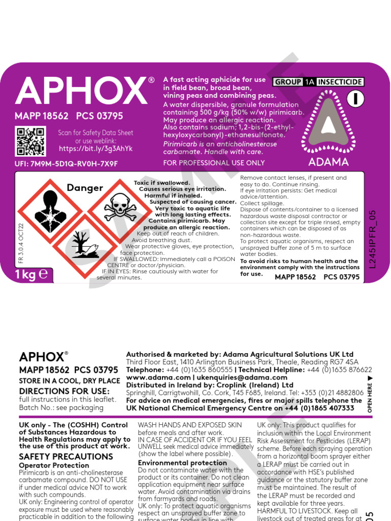 APHO Product Label (Aphox Label As 0423) | PDF | Insecticide | Pesticide