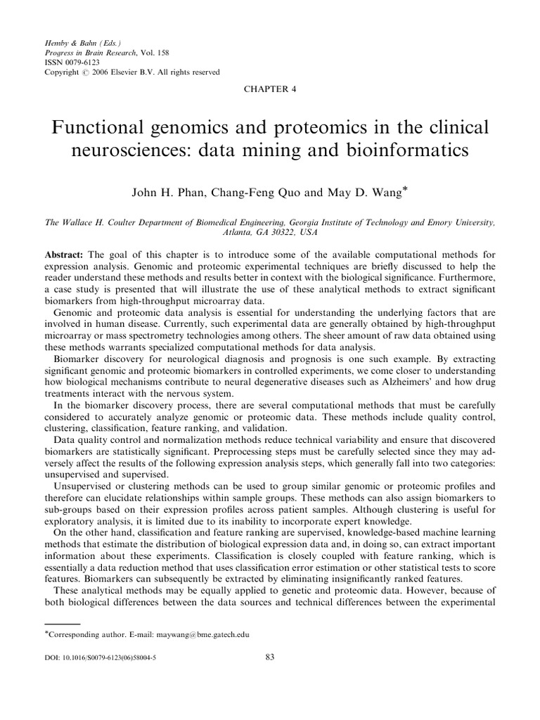 Functional genomics and proteomics in the clinical neurosciences: data mining and bioinformatics ...