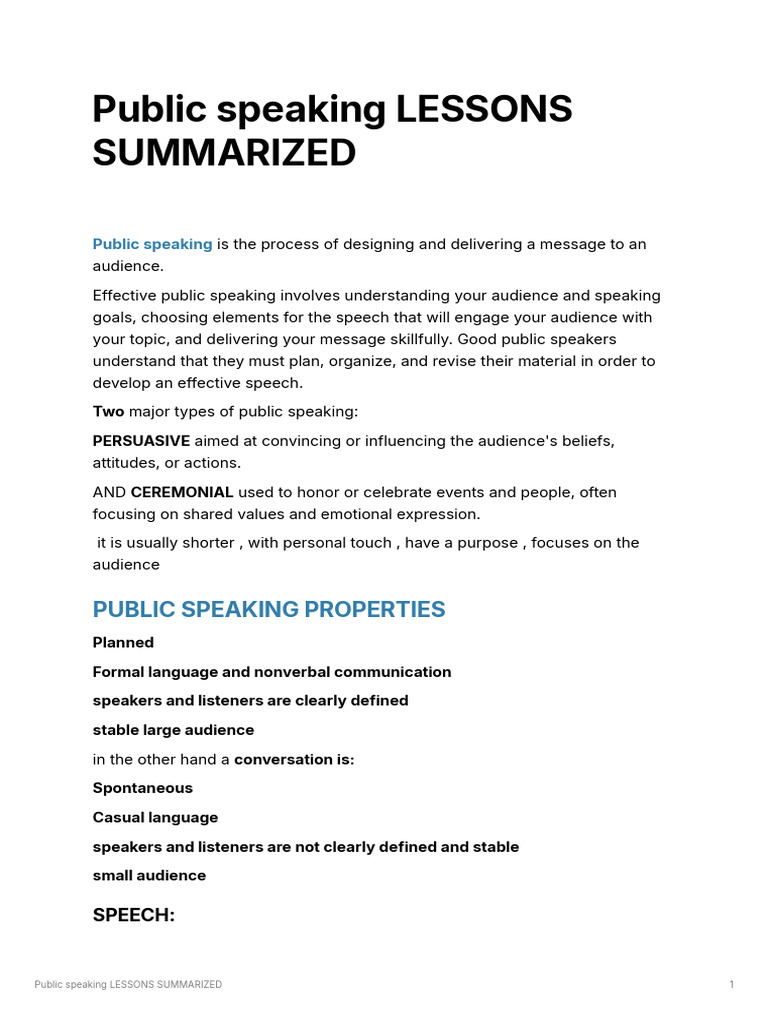 Public Speaking Lessons Summarized-3 | PDF | Public Speaking ...
