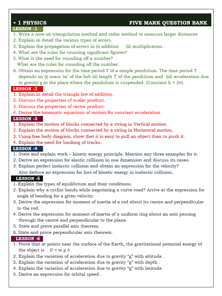 +1 FIVE MARKS QB EM | PDF | Collision | Pendulum