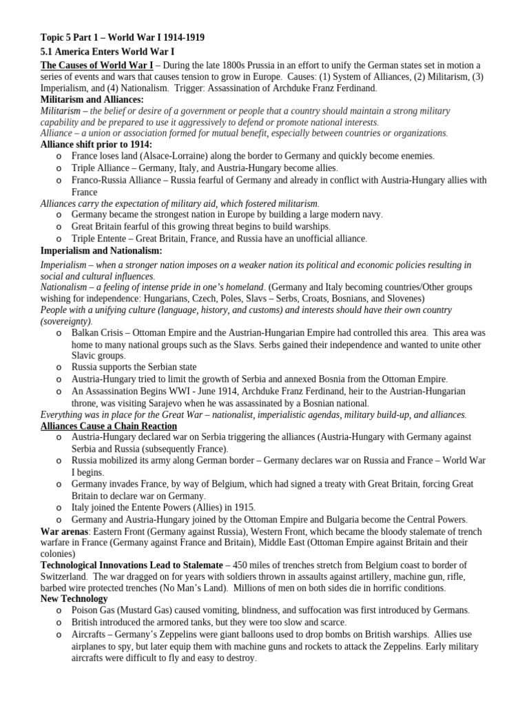 Topic 5 Part 1 Wwi Pdf Austria Hungary Treaty Of Versailles 