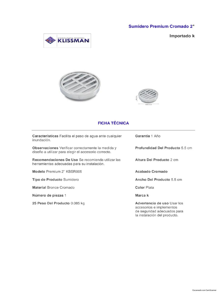 Ficha Tecnica Sumidero Cromado Importado k (1) (1) | PDF