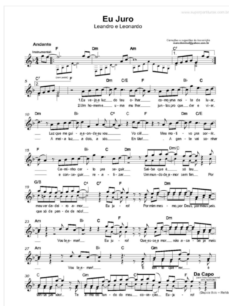 Super Partituras - Eu Juro (Leandro e Leonardo), Com Cifra | PDF