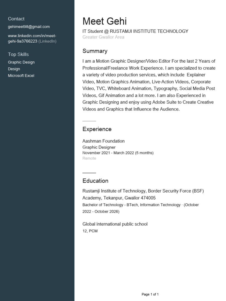 Resume Meet Gehi | PDF