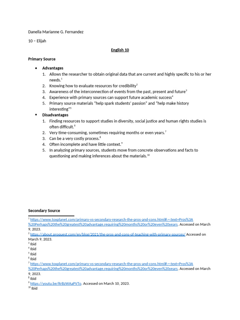Fernandez - Advantages and Disadvantages of Primary and Secondary ...